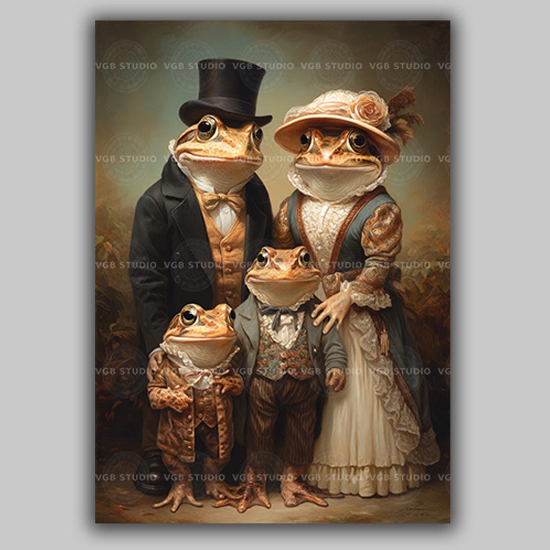 Victorian Frog Family Portrait in Fancy Clothes, Whimsical Animal Wall ...