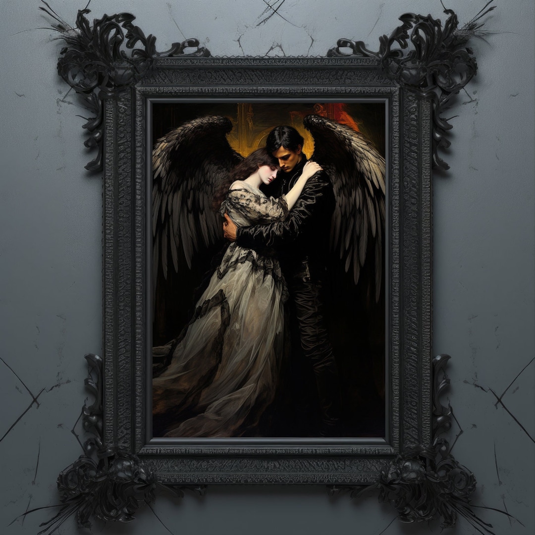 Fallen Angel Forbidden Love Devil Gothic Romance Print Devilish Allure Fiery Passion Vintage