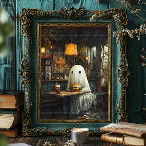 Funny Ghost Art Print Whimsical Halloween Wall Decor Haunted Diner ...