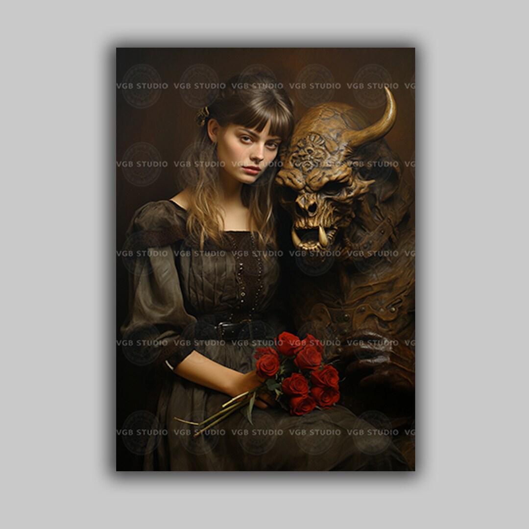 Gothic Woman Orc Lover Romance Print, Demon Love Satanic Baroque ...