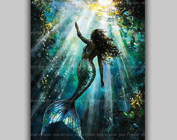 Octopus Mermaid Art Print Sea Siren Poster, Underwater Fantasy Decor ...