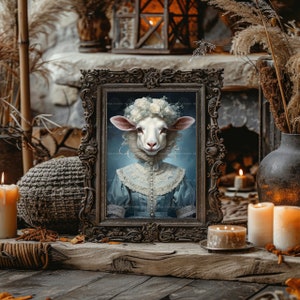 Victorian Sheep Gothic Lady Blue Dress Royalty Portrait Print, Goth ...