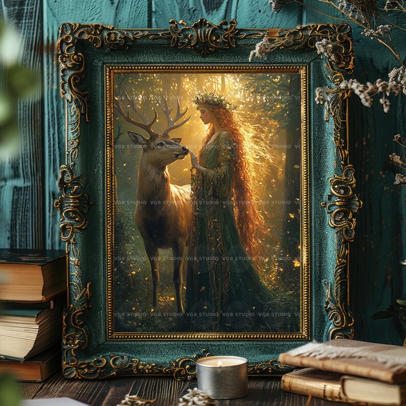 Flidais Celtic Goddess of Wildlife Art Print – Irish Mythology Forest ...