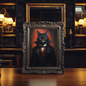 Gothic Black Cat Vampire Halloween Artwork, Gothic Medieval Portrait ...