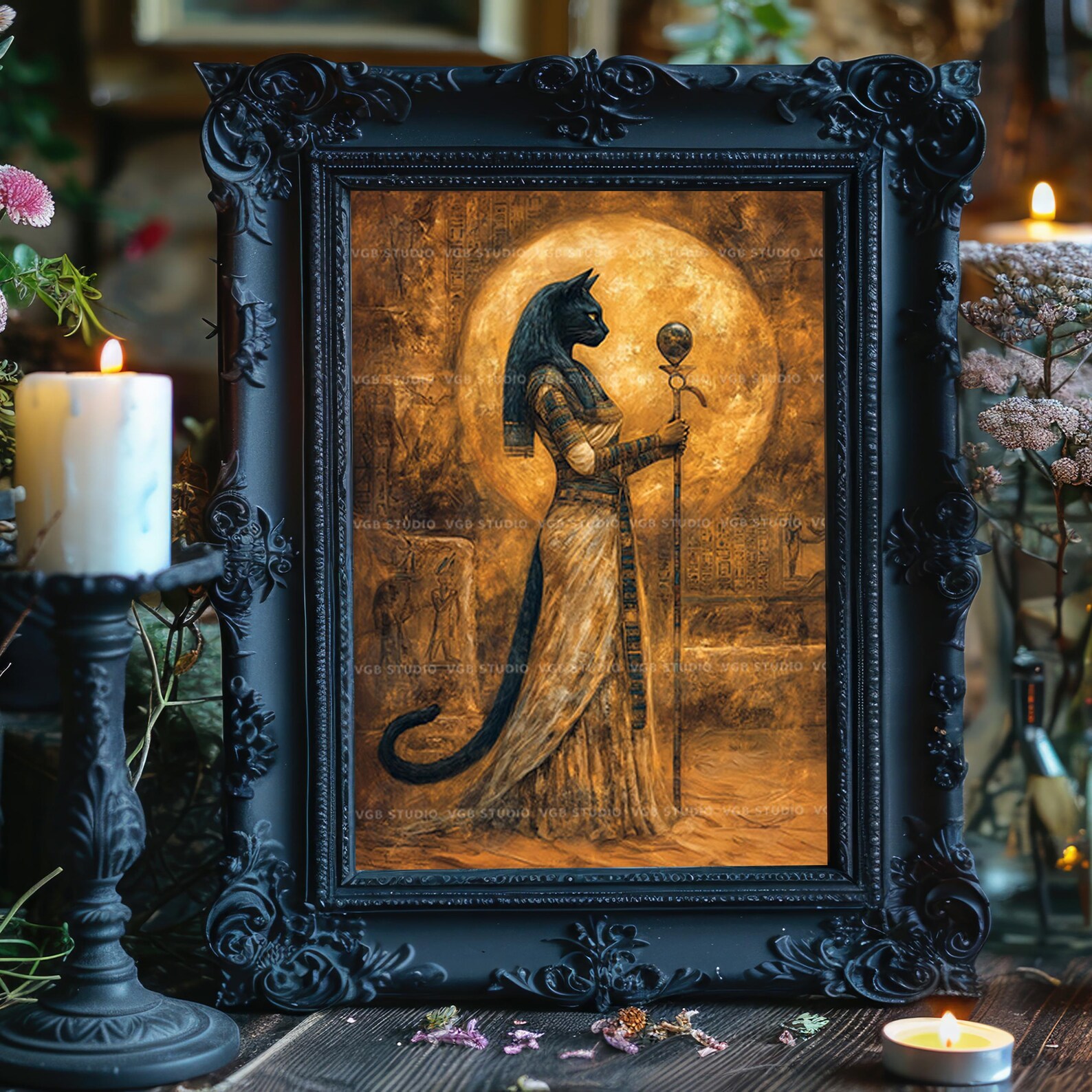 Ancient Egyptian Bastet Goddess Wall Art Print Mythological Cat Deity ...