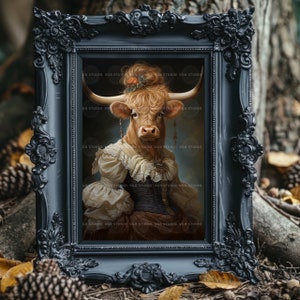 Highland Cow Lady Royalty Victorian Portrait Print, Regal Highland Cow ...