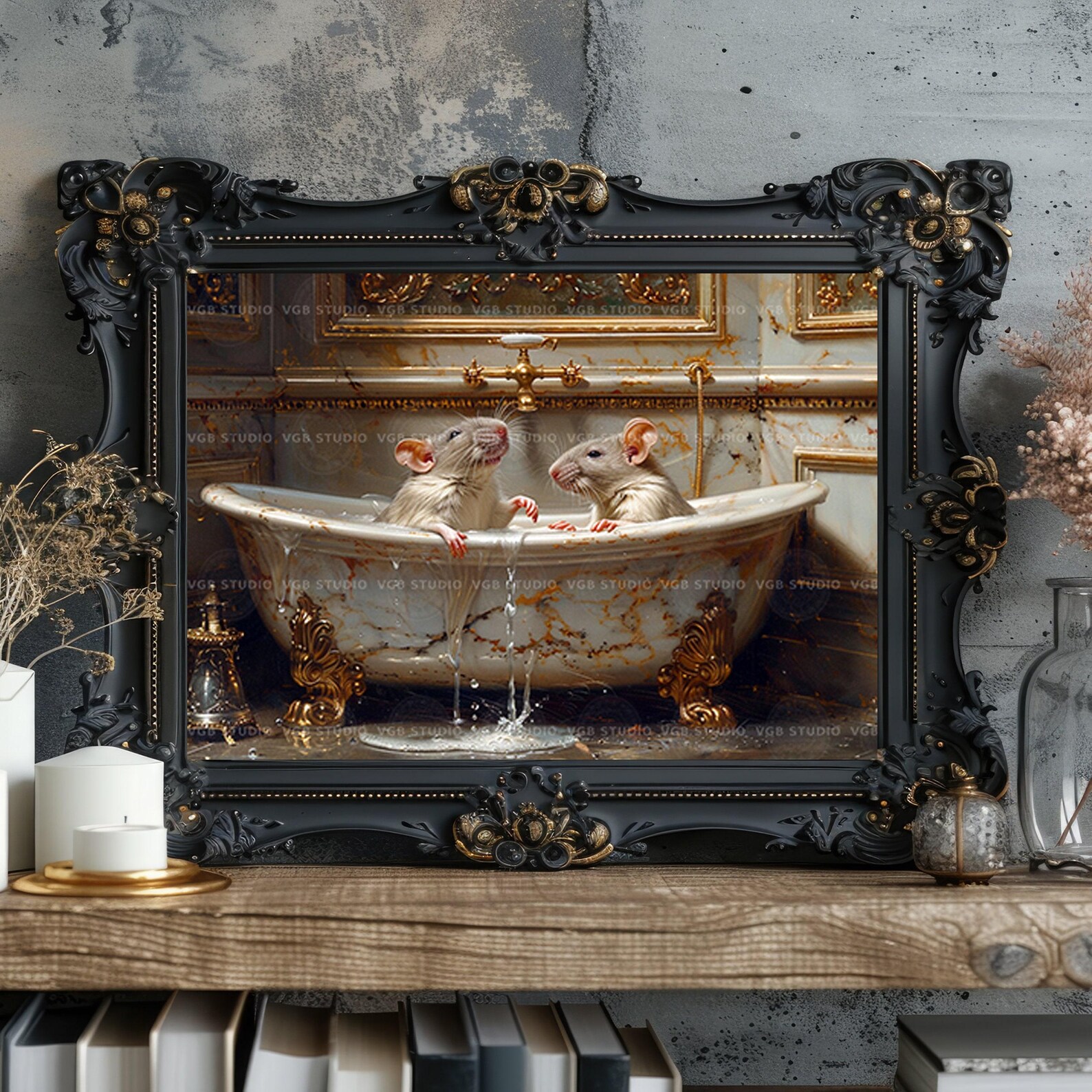 Rat Bath Victorian Bathtub, Mouse Bathroom Whimsical Fine Art Print ...