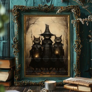 Black Cat Witch Coven Gothic Halloween Painting Baroque Poster, Art ...
