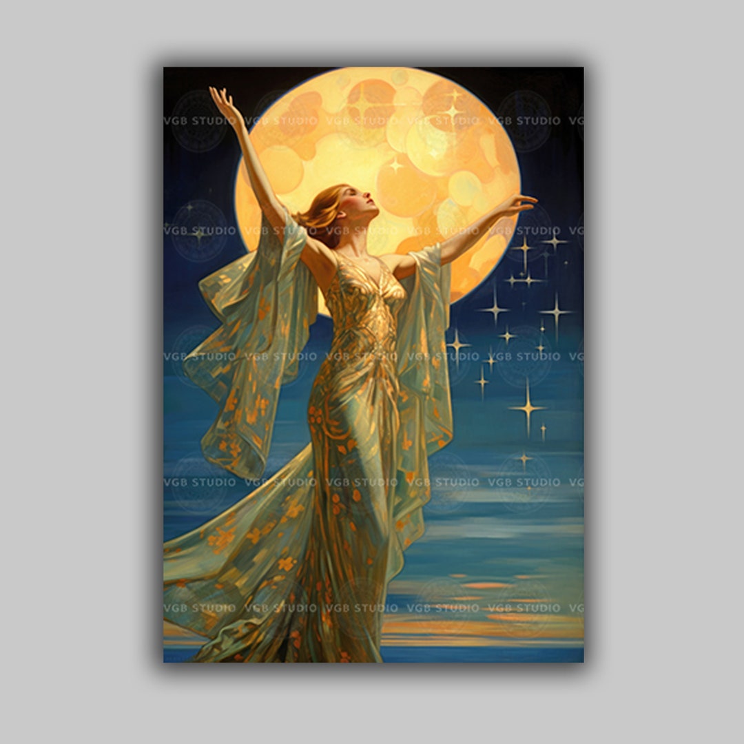 Baroque Woman Reaching Full Moon Print, Celestial Fine Art Print, Art ...