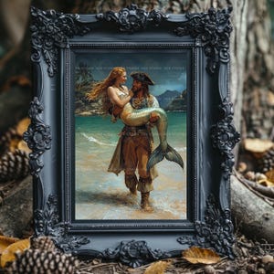 Pirate Carrying Mermaid Art Print Fantasy Ocean Romance Nautical Wall ...