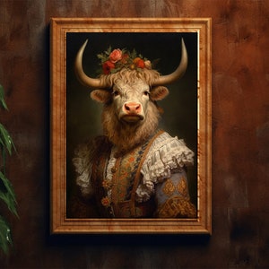 Highland Cow Lady Royalty Renaissance Gentleman Portrait Print ...
