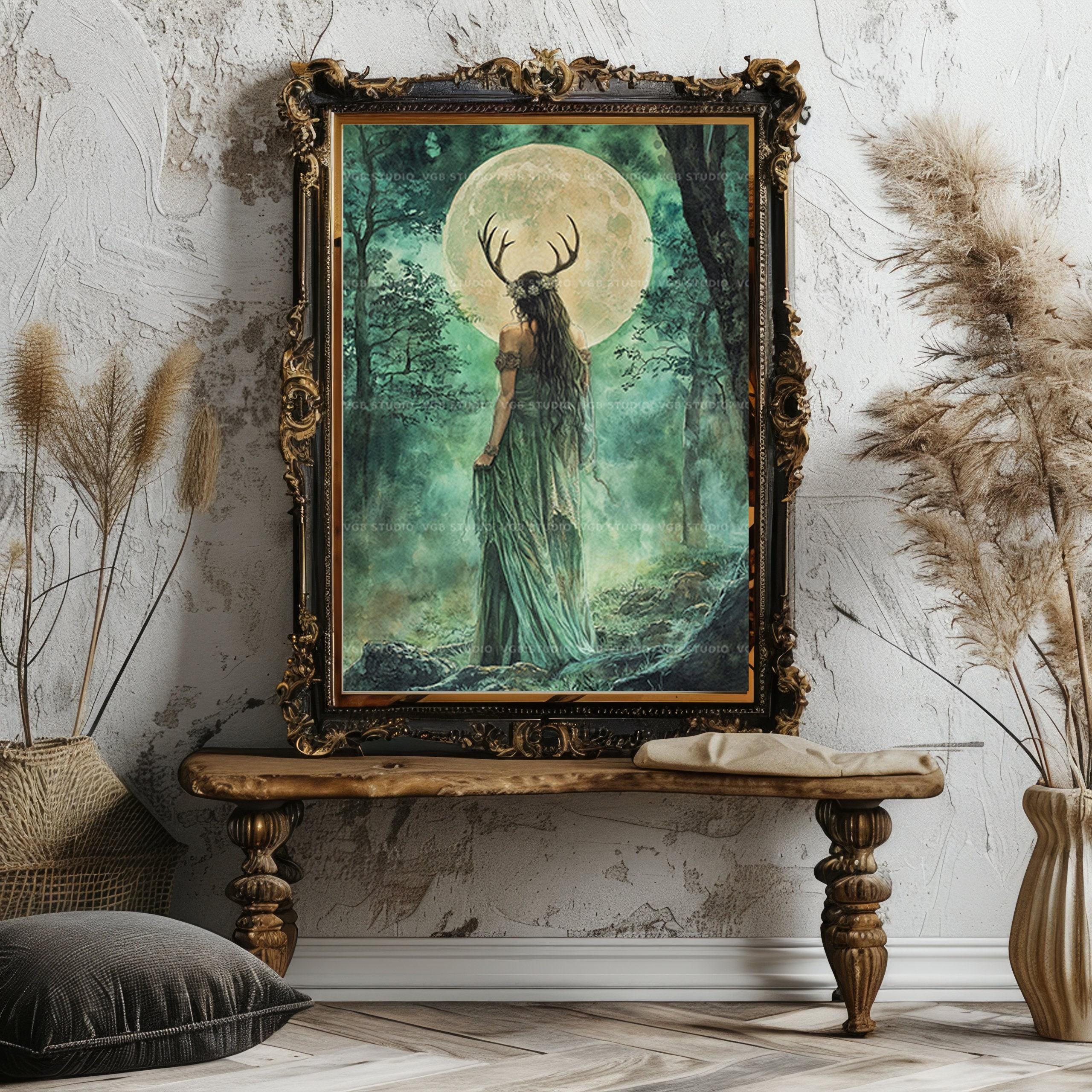 Sadb Art Print Celtic Forest Goddess Deer Antlers Full Moon Irish ...