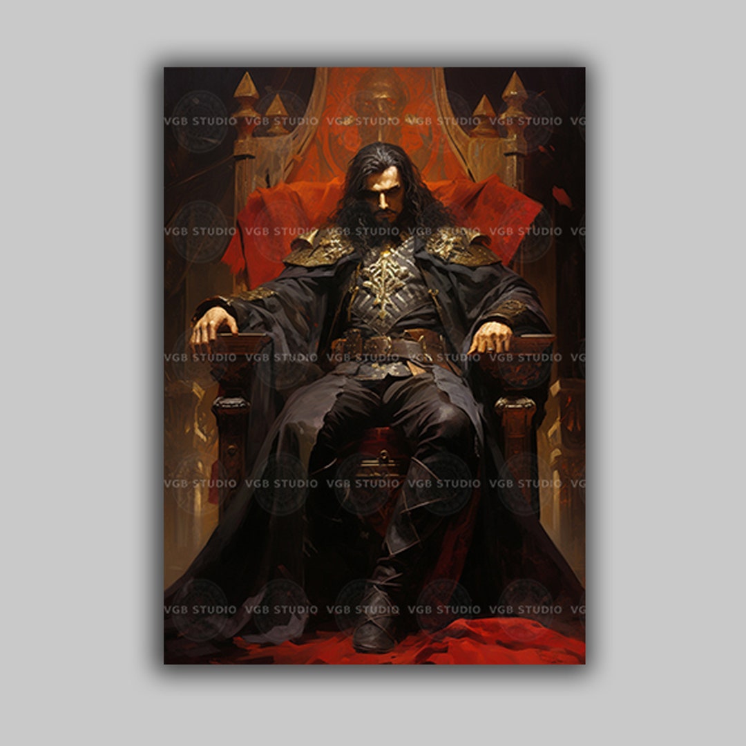 Dracula Vlad Tepes the Impaler Sitting on Throne Portrait Painting ...