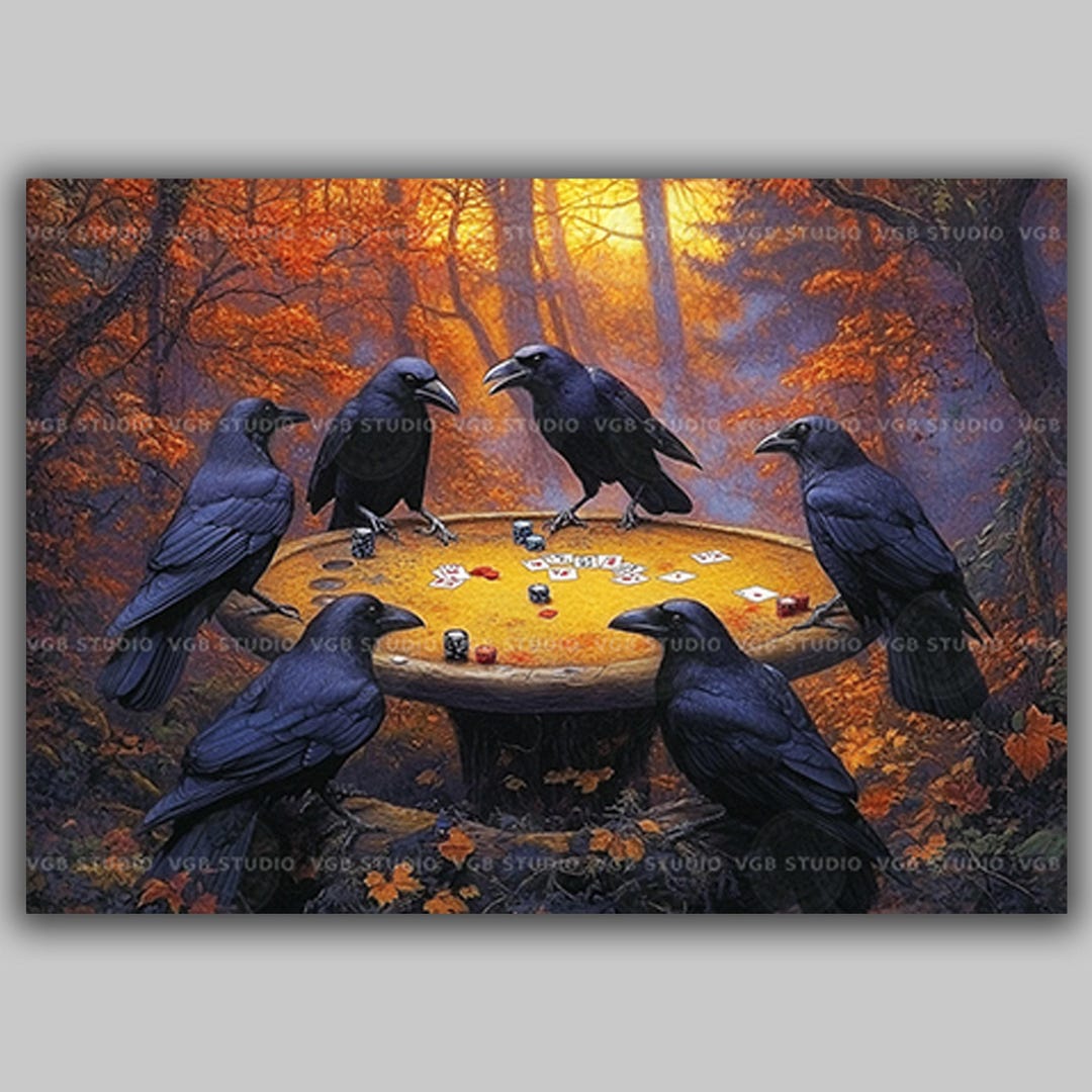 Raven Poker Art Print Funny Gothic Bird Playing Cards Dark Forest Decor ...