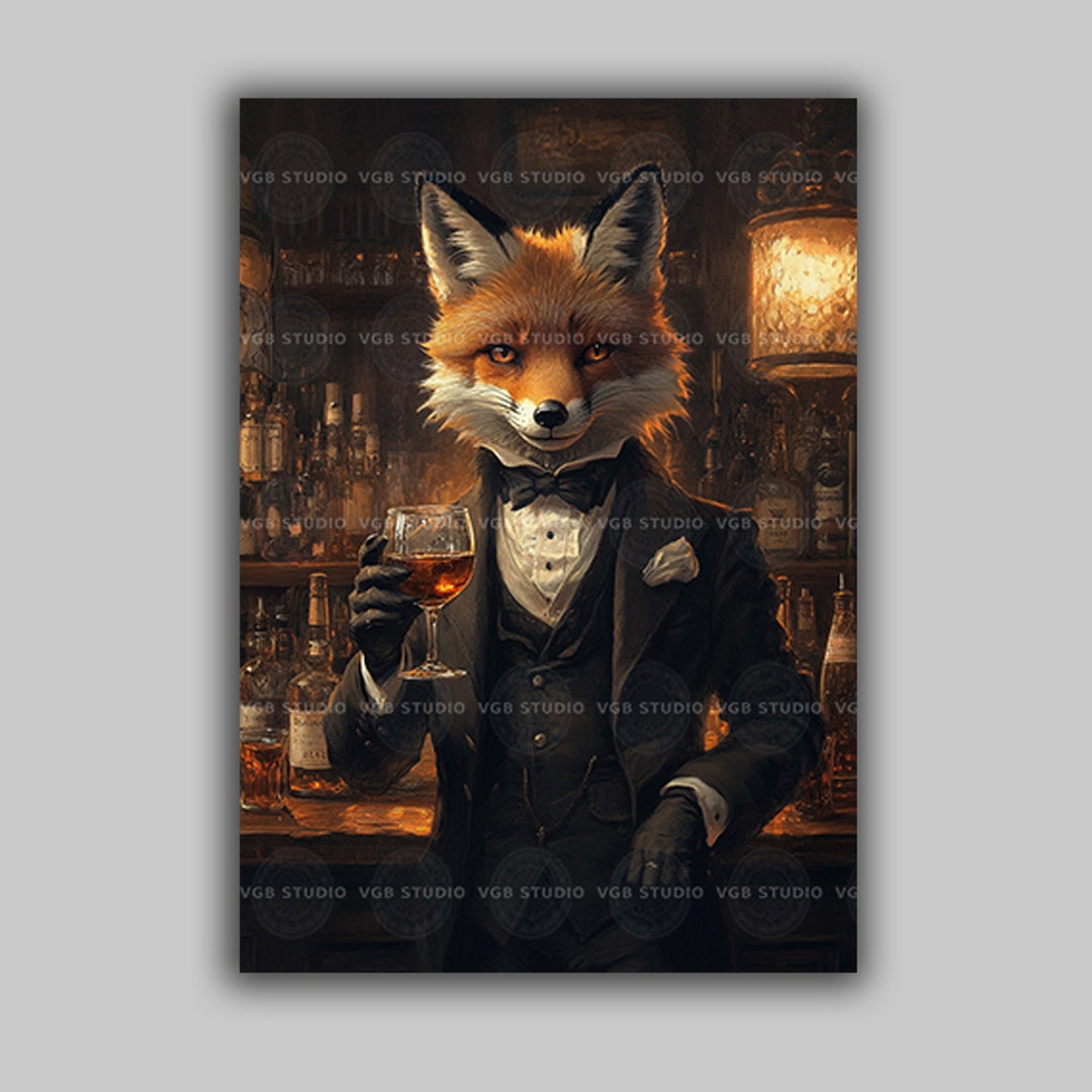 Victorian Fox Gothic Gentleman Drinking Whiskey Fine Art Giclee Print ...