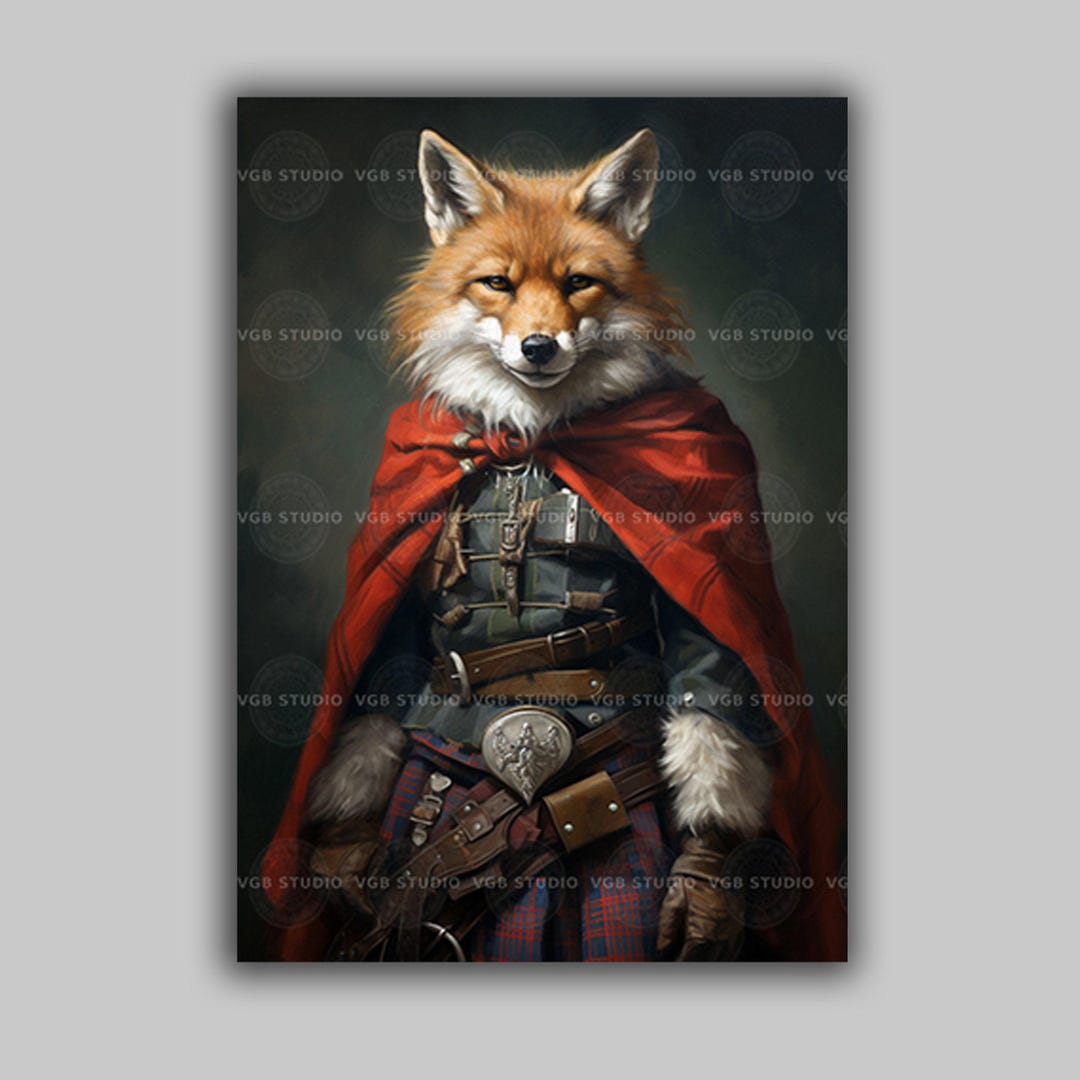 Fox Warrior Art Print Dressed Animal Portrait in Red Cloak Medieval ...