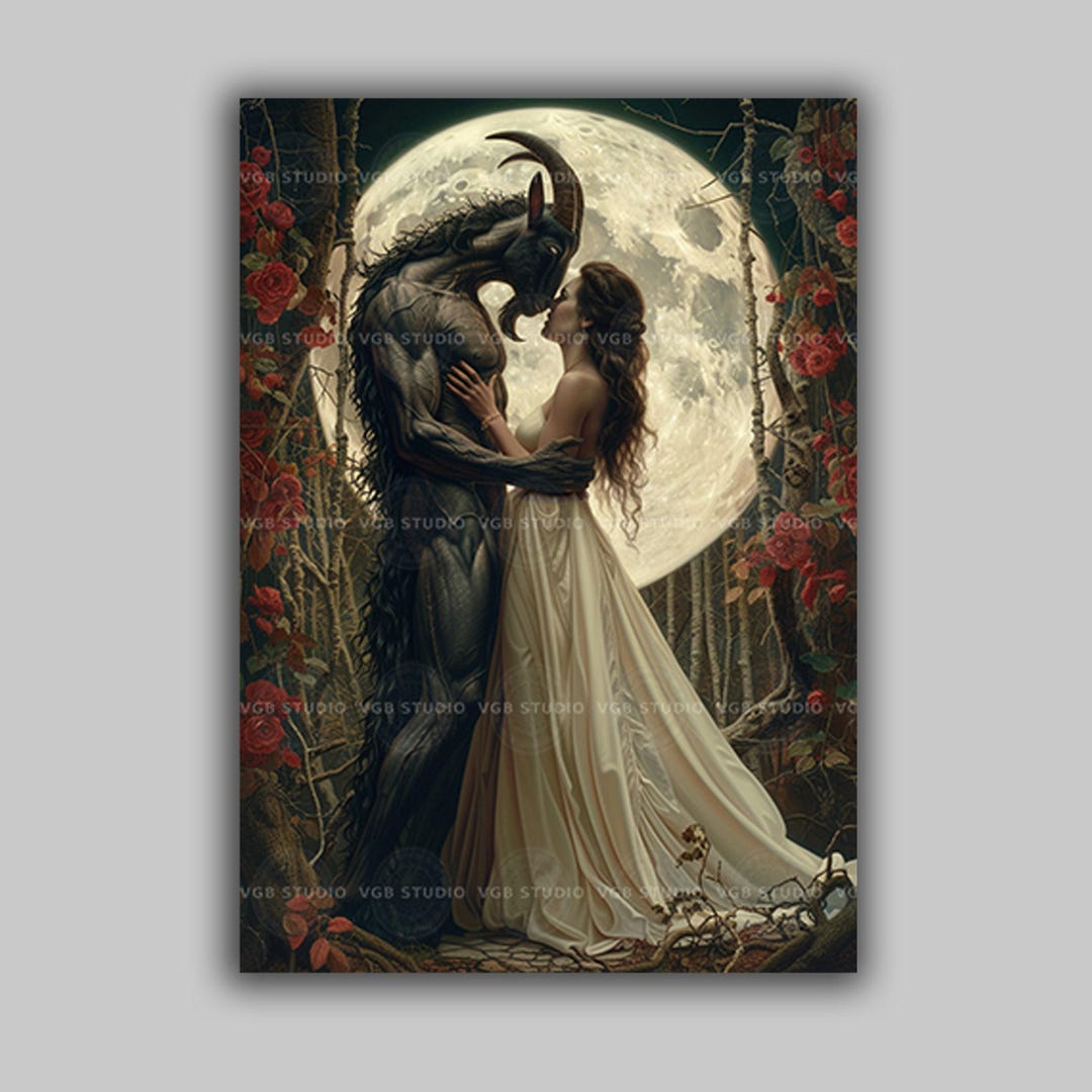 Horned God Dark Romance Wall Art Print, Gothic Fantasy Couple Under ...