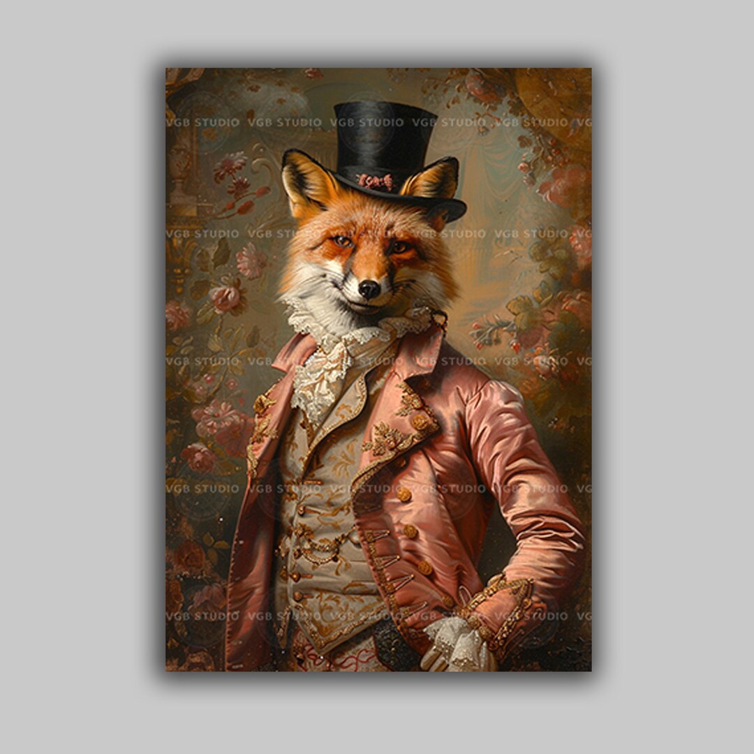 Victorian Fox Rococo Portrait Painting Print, Fine Art Giclee ...