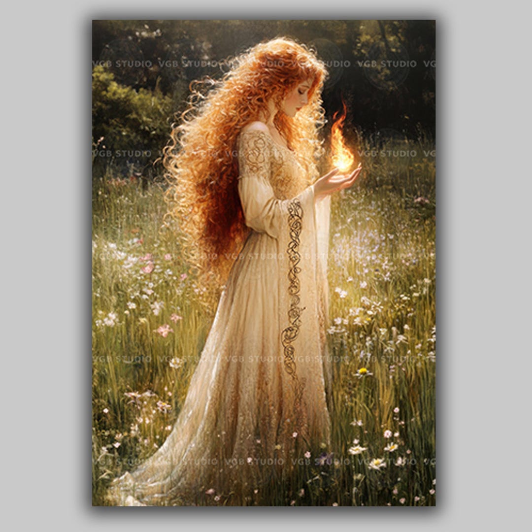 Brigid Celtic Goddess of Fire and Spring, Mystical Irish Folklore Art ...