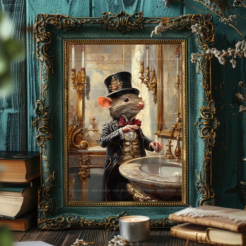 Mouse in Top Hat Art Print, Whimsical Victorian Decor, Elegant Rat ...