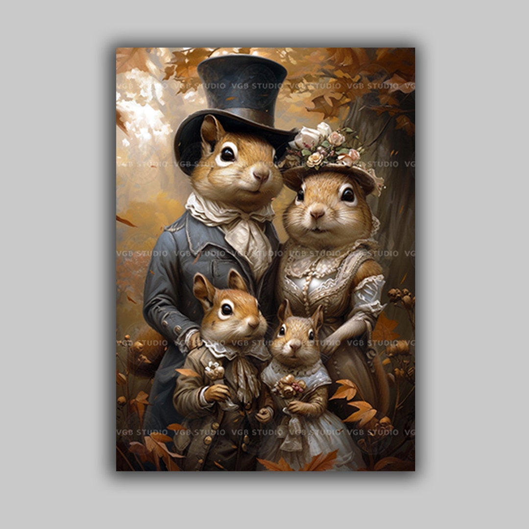 Victorian Squirrel Family Regal Fine Art Giclee, Baroque Painting Wall ...