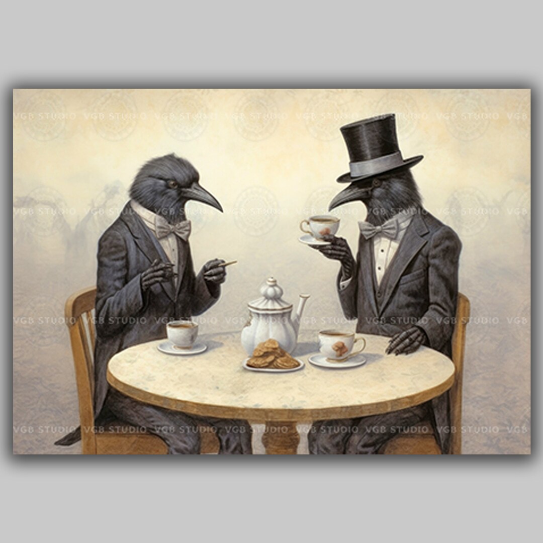 Gothic Raven Victorian Crow Giclee Print Illustration, Top Hat Birds ...