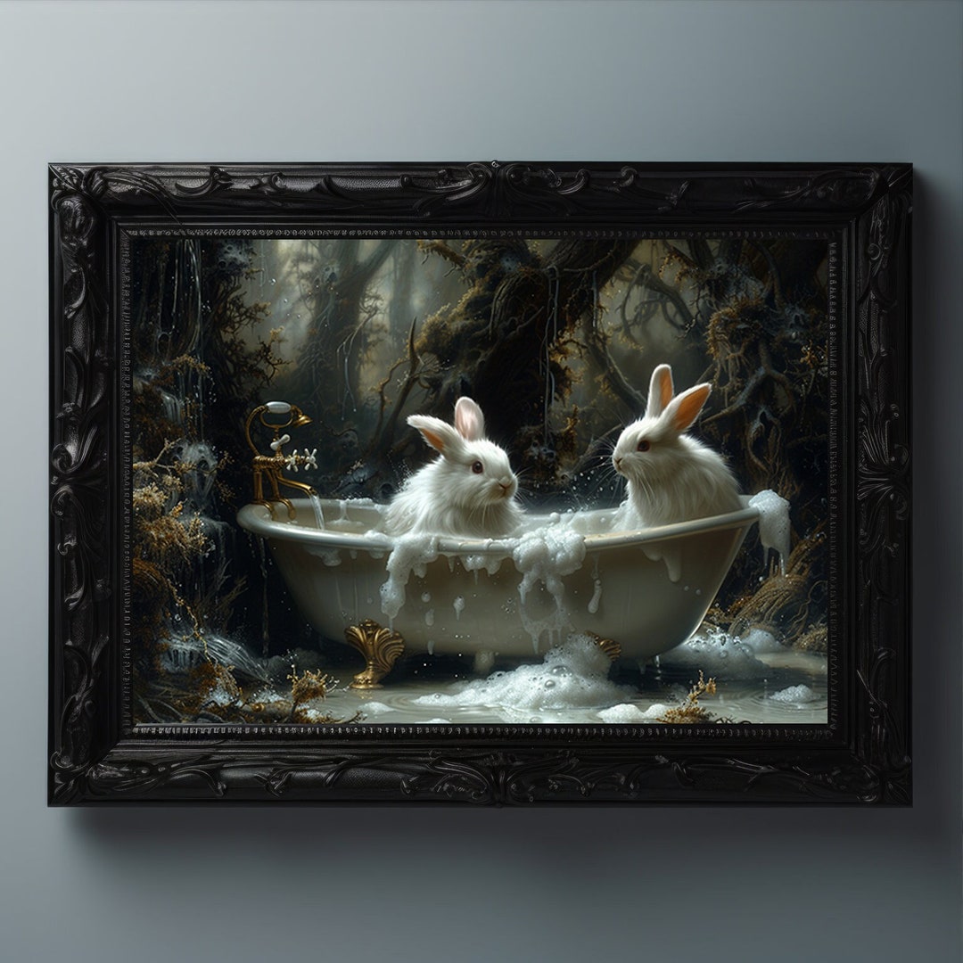 Rabbit Bathtub Dark Forest, Bathroom Creepy Whimsical Humorous Fine Art ...