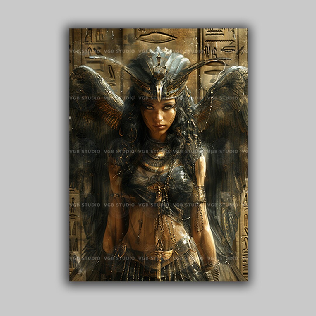 Egyptian Goddess Wall Art Isis With Wings Dark Gold Fantasy Decor ...