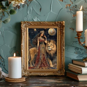 Ishtar Goddess Lion Art Print, Mesopotamian Queen of Heaven, Regal ...