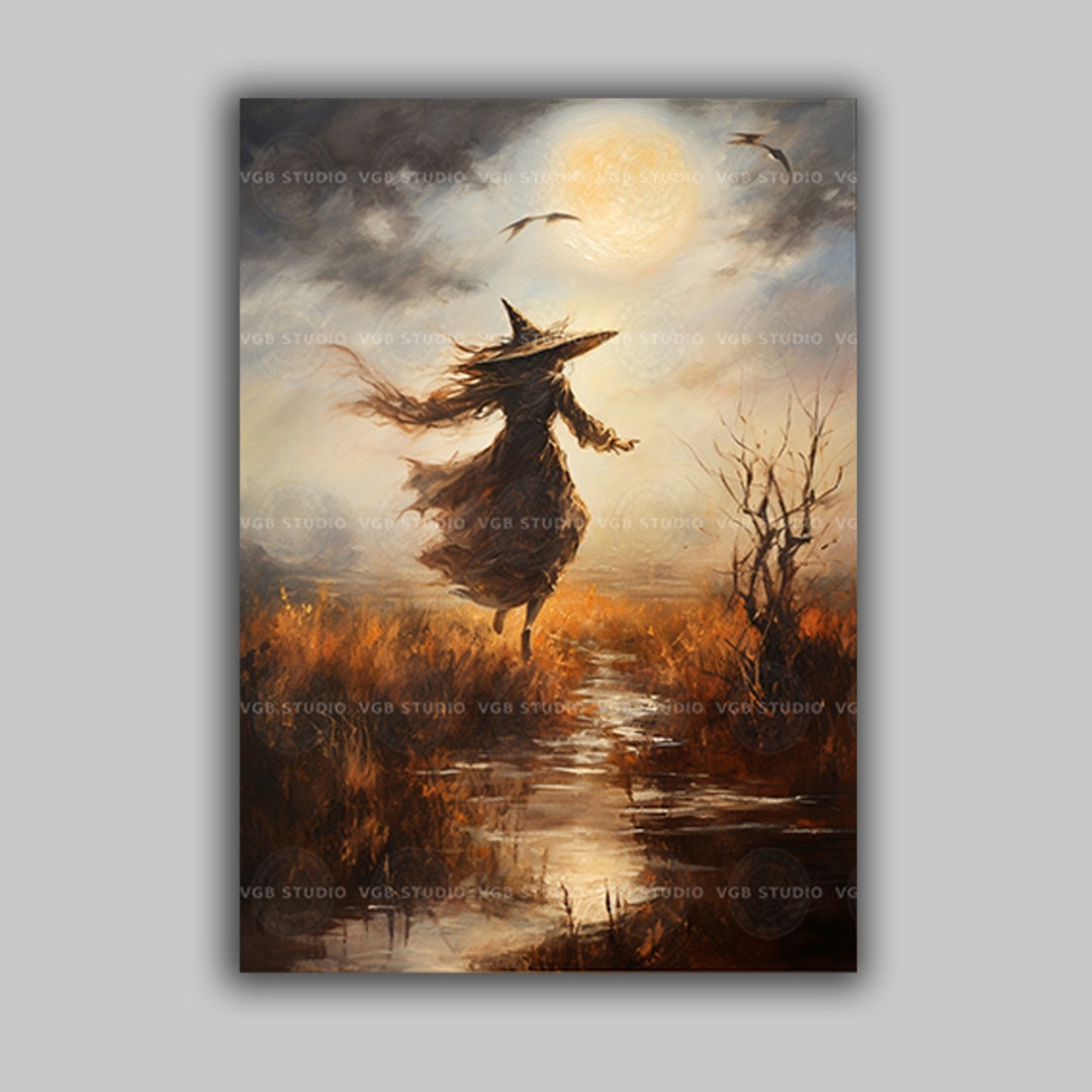 Moonlit Witch in Flight Enchanting Night Scene Art Print, Mystical ...