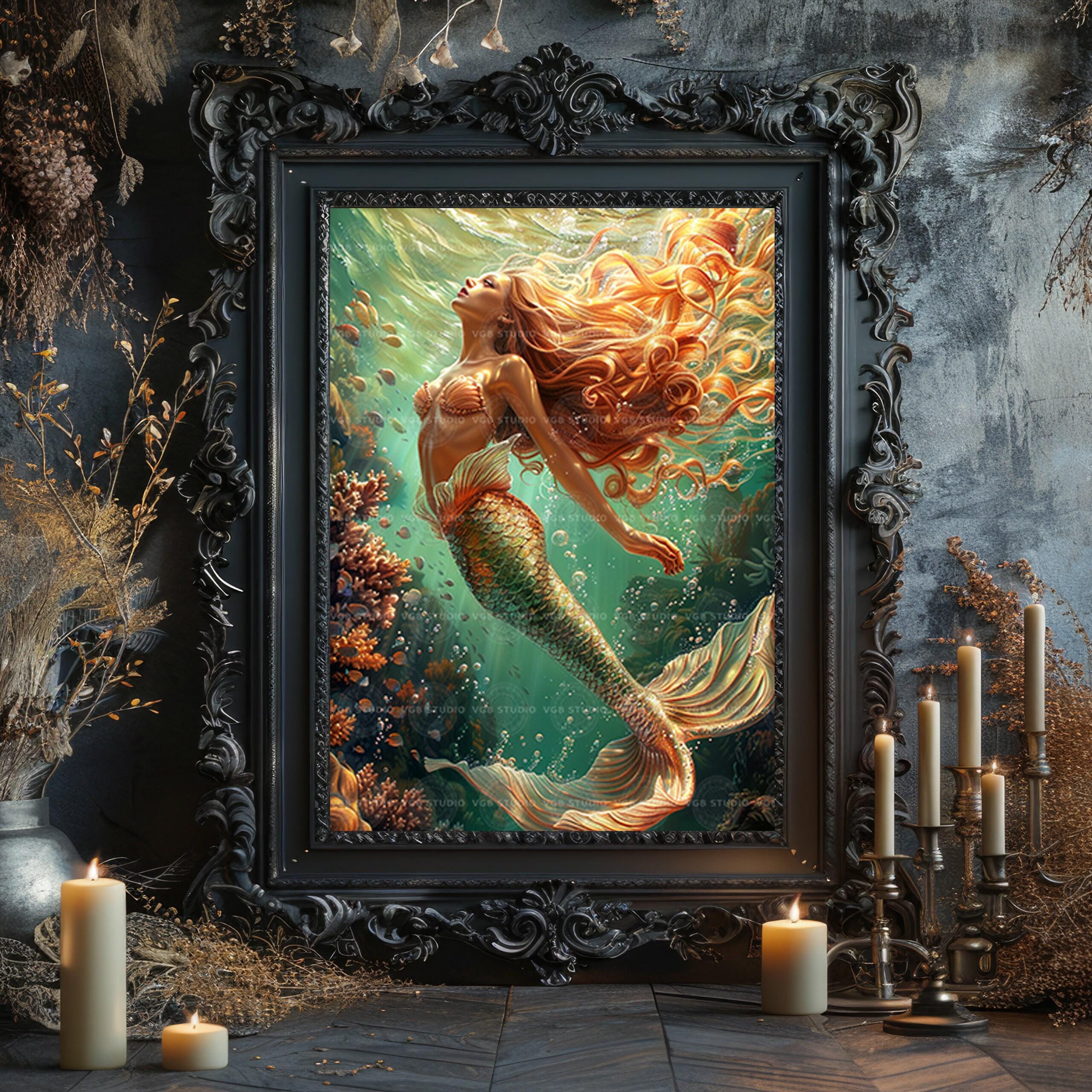 Beautiful Mermaid Swimming Underwater, Siren Whimsical Baroque Art ...