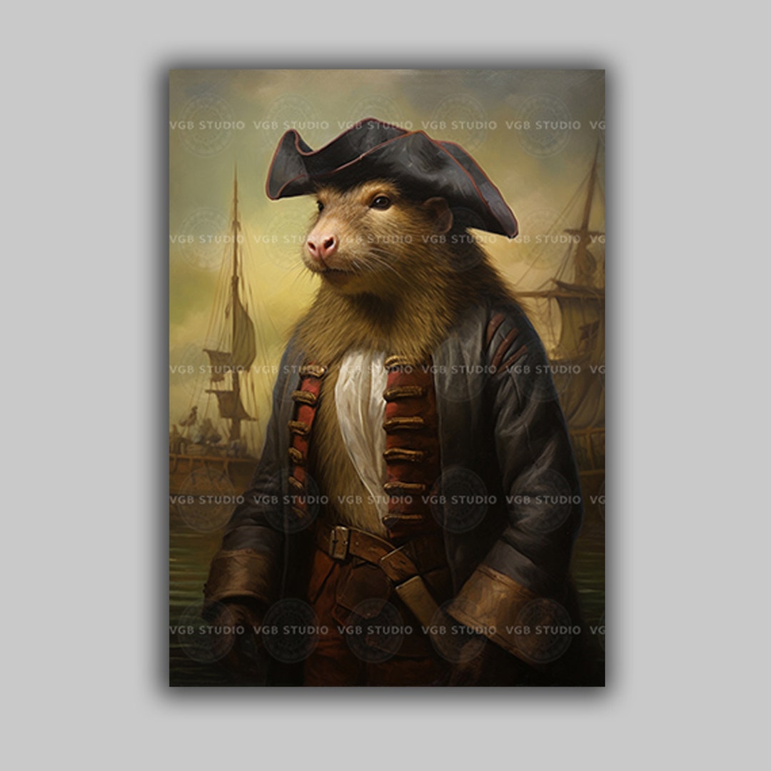 Capybara Pirate Captain Print, Victorian Dressed Animal Wall Art Poster ...