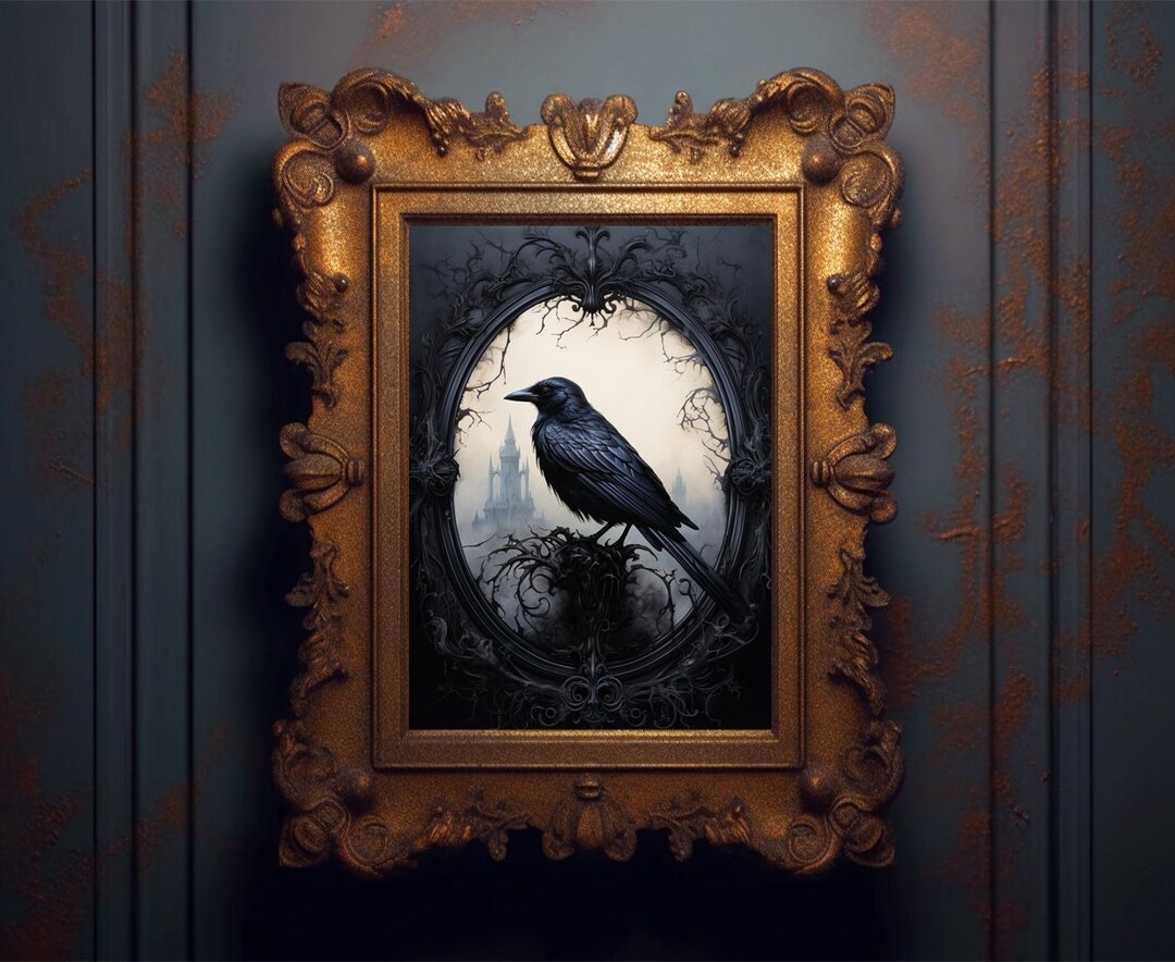 Crow Gothic Print Portrait, Victorian Raven Poster, Dark Academy Art ...