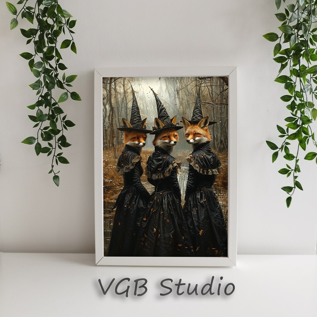 Fox Witch Coven Dark Forest Art Print, Witchy Vintage Style Poster ...