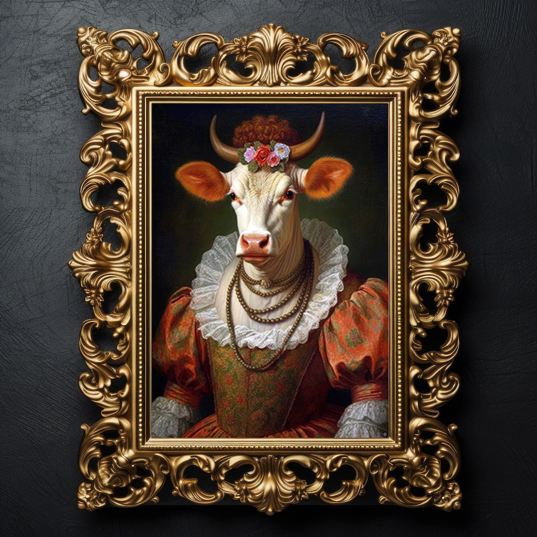 Cow Lady Royalty Renaissance Whimsical Portrait Print, Victorian ...