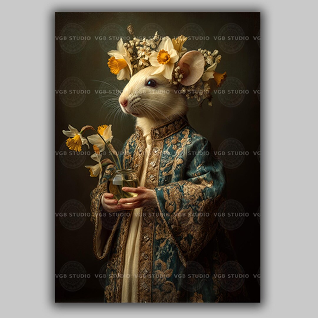 Whimsical Mouse Goddess Daffodil Crown Print Sacred Spring Animal Art ...