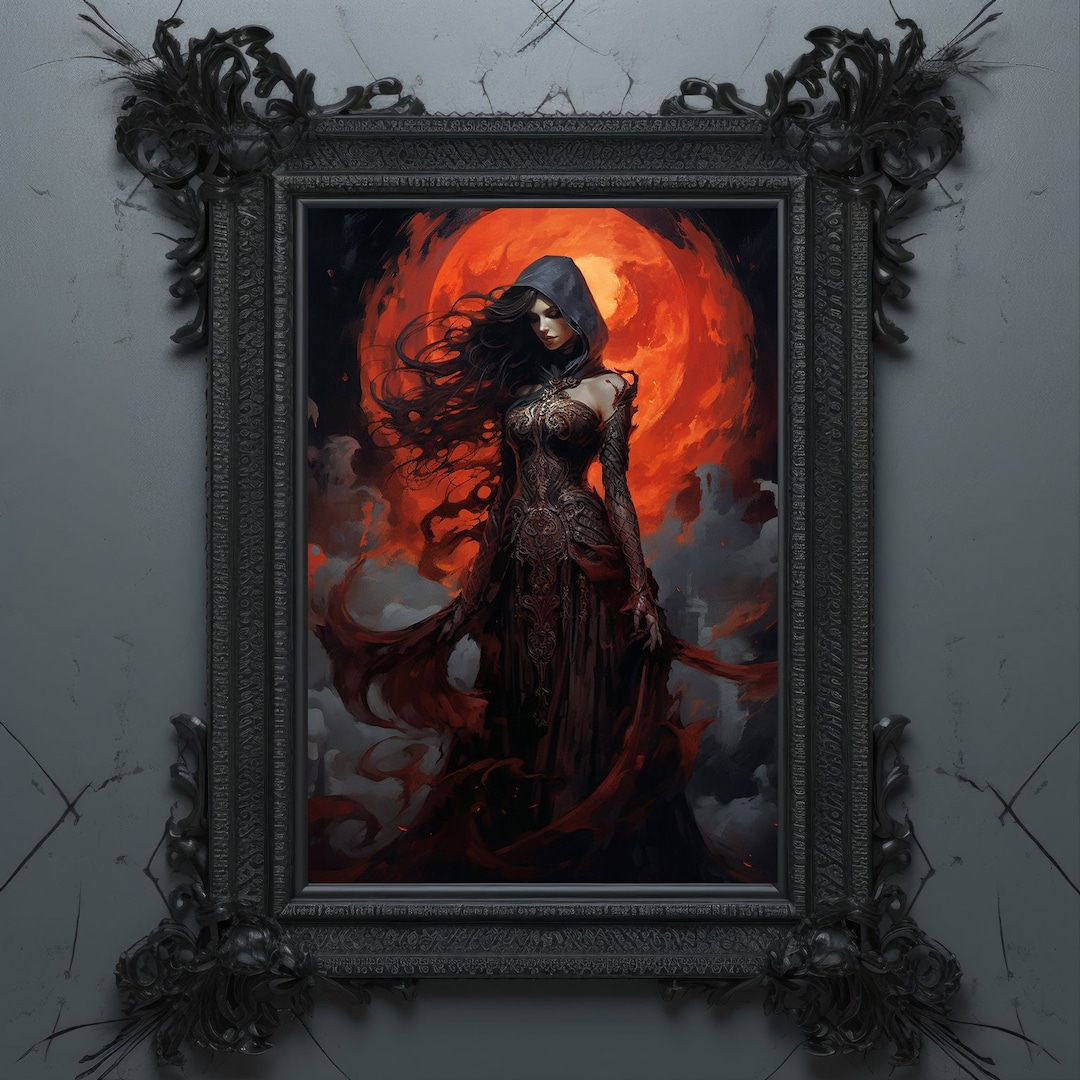 Lilith Red Moon Devil Print, Demon Vintage Dark Art, Occult Poster ...
