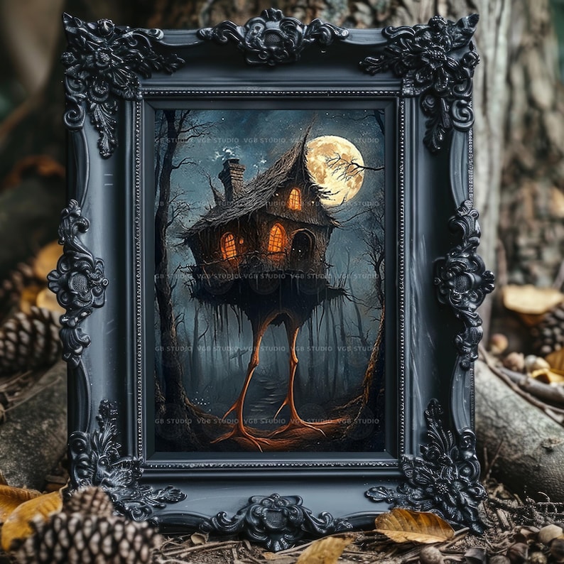 Baba Yaga Chicken Leg Hut Print Slavic Folklore Witch House Art Spooky ...