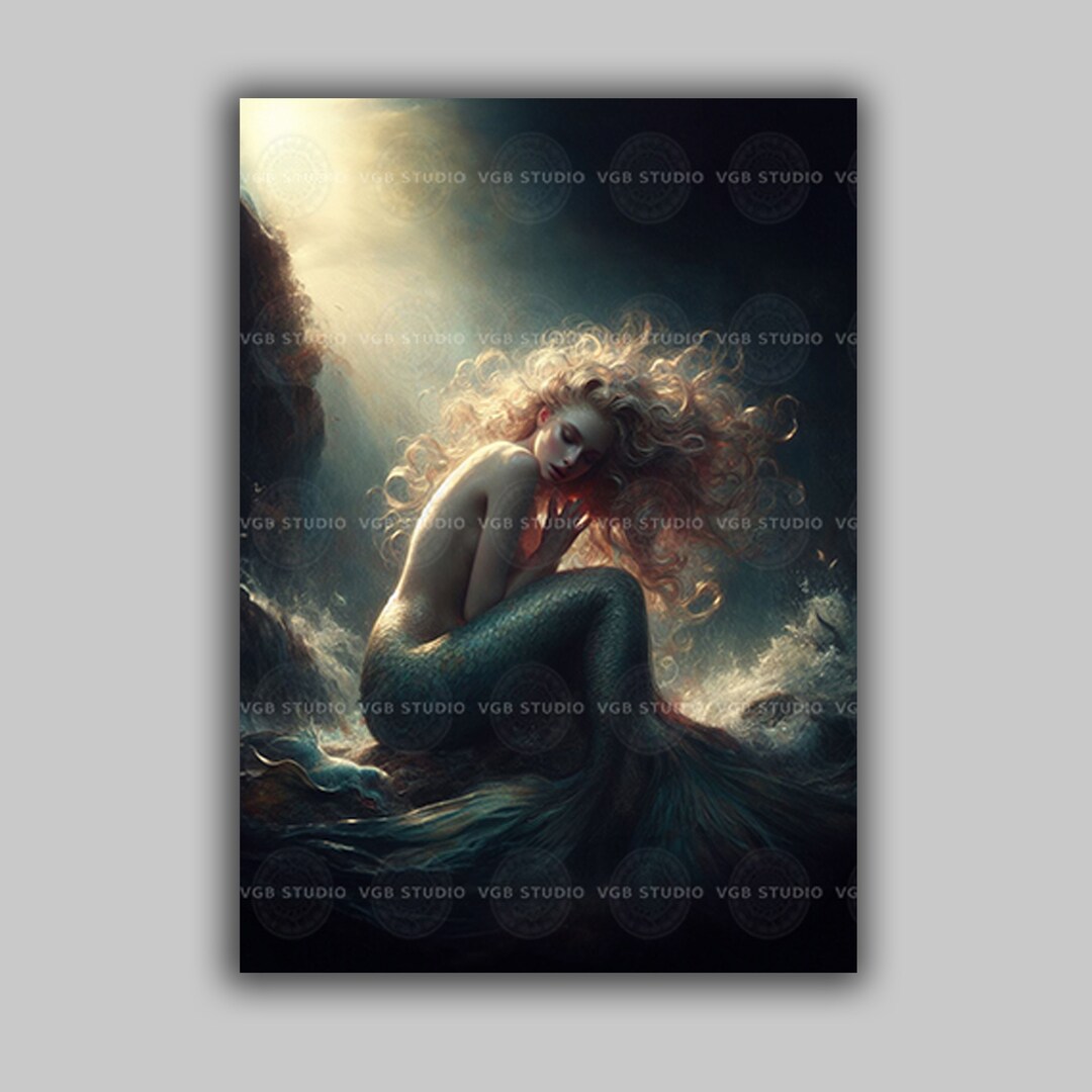 Beautiful Mermaid Siren Sea Storm Baroque Painting, Art Poster Print ...