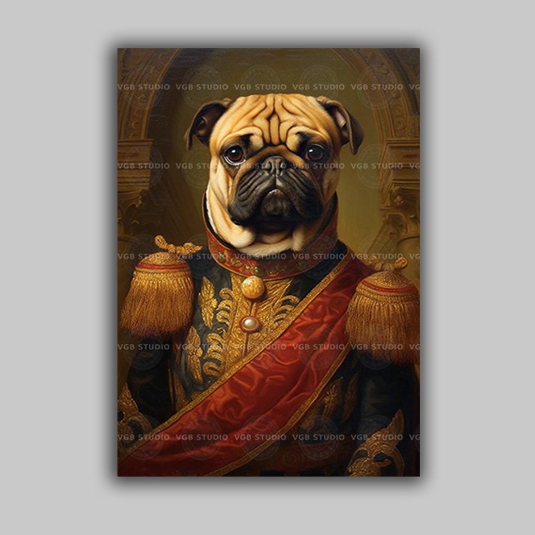 Pug General Wall Art Print, Victorian Military Portrait, Regal Dog ...