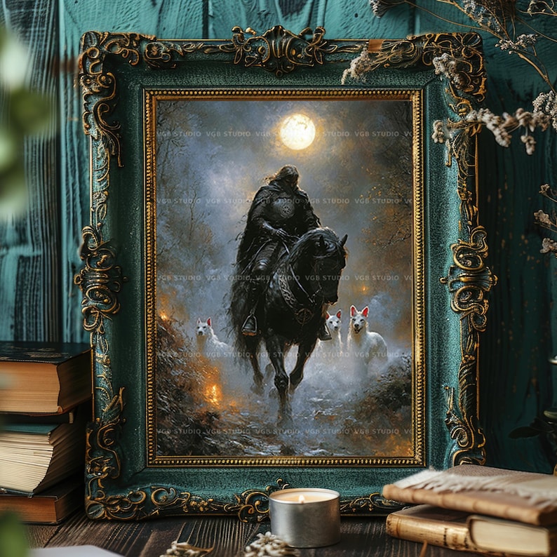 Arawn Art Print Welsh Underworld God Wild Hunt Cŵn Annwn Red-eared ...