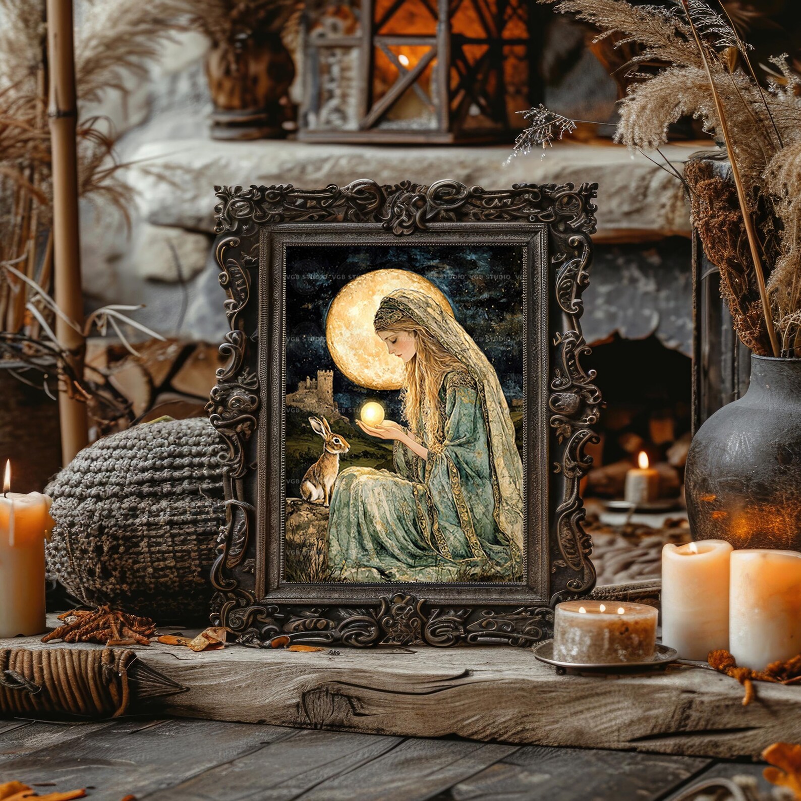 Ostara Art Print Spring Equinox Goddess Hare Egg Floral Meadow Pagan ...