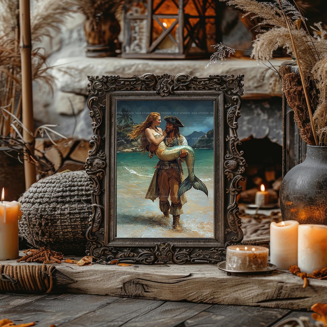 Pirate Carrying Mermaid Art Print Fantasy Ocean Romance Nautical Wall ...