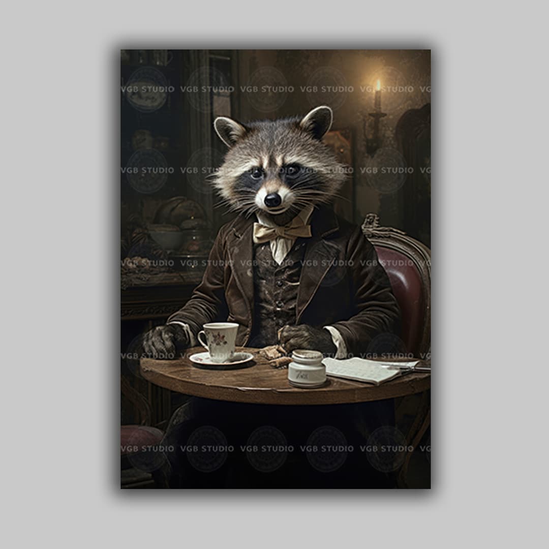 Victorian Raccoon Aristocratic Animal Portrait, Whimsical Tea Time ...