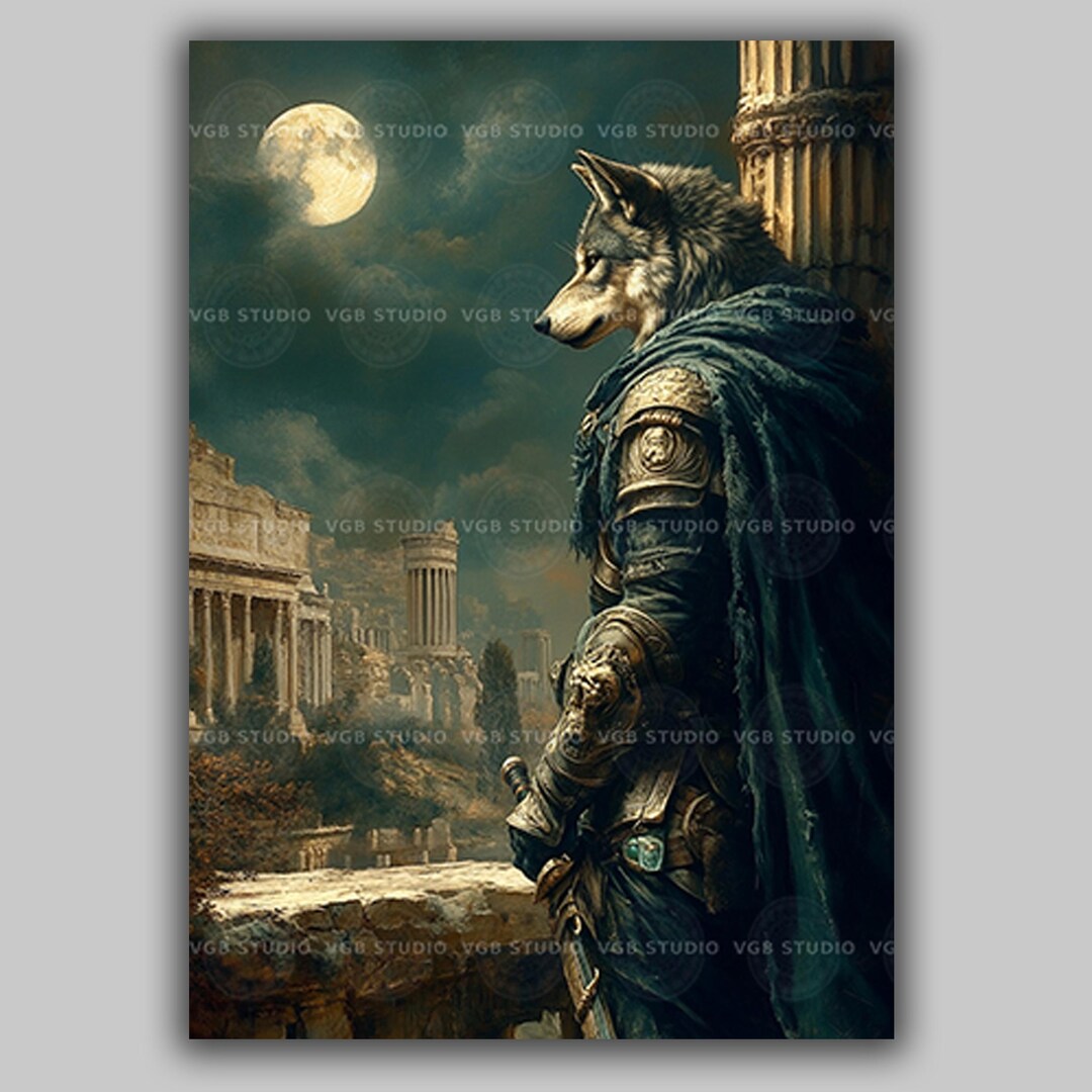 Roman Wolf Centurion Warrior Art Print, Fantasy Gladiator Classic ...