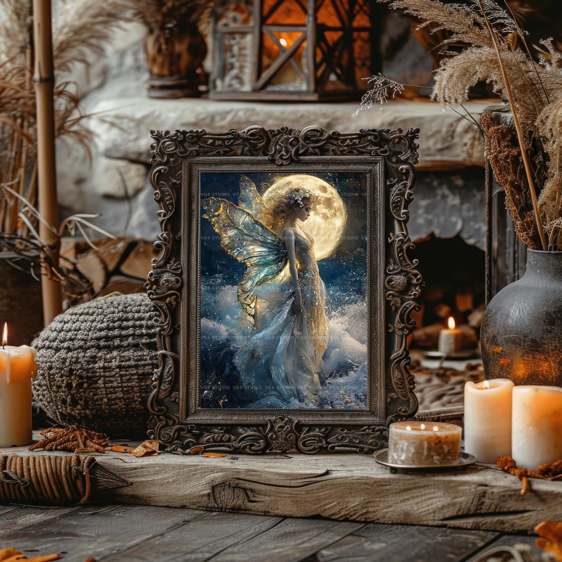Moonlight Fairy Art Print Ocean Fantasy Wall Decor Celestial Sea Sprite ...