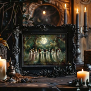 Magic Witchy Moon Ritual Mythical Print, Mystic Luna Invocation Witch ...
