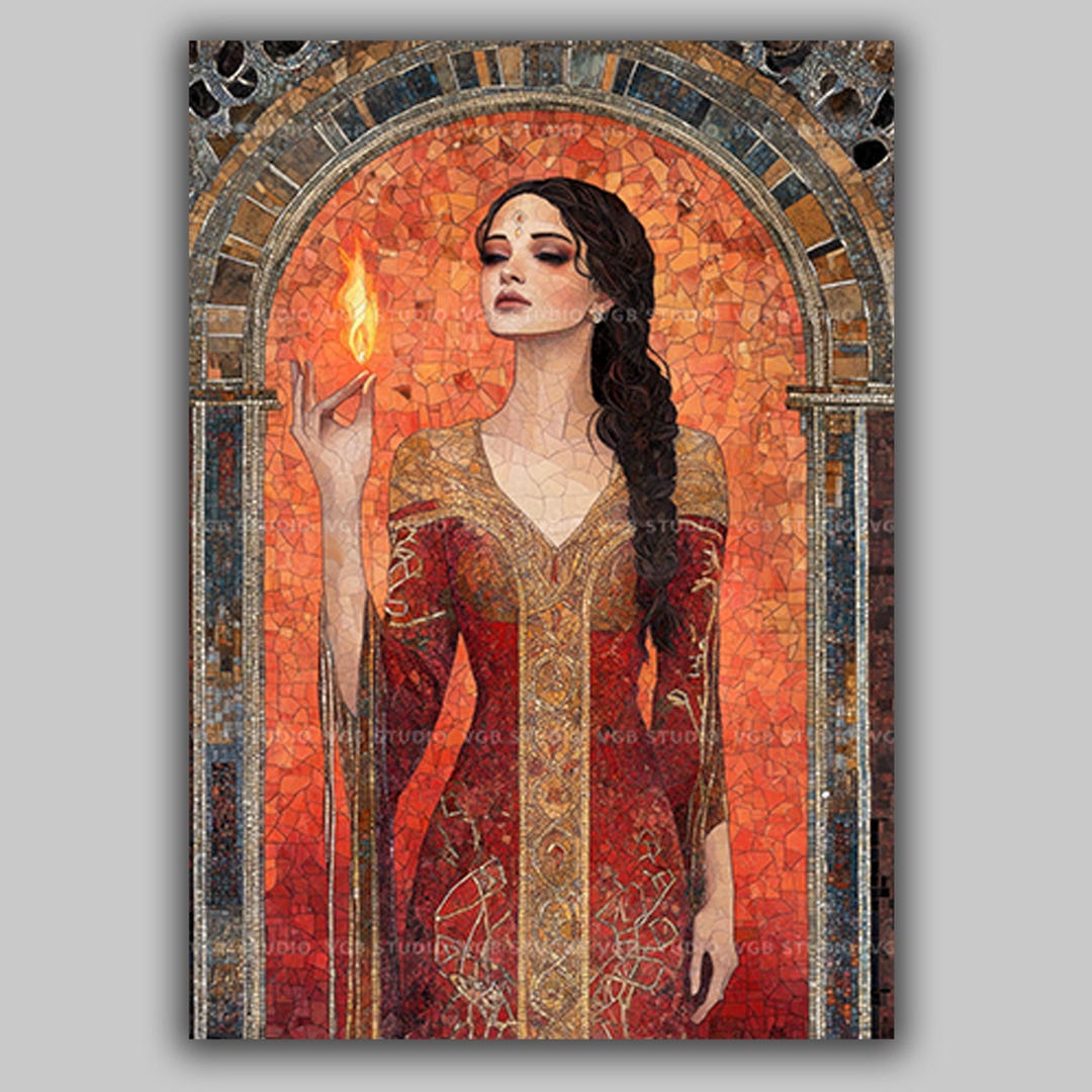 Hestia Goddess Mosaic Art Print | Greek Mythology Fire Wall Decor ...