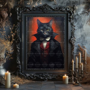 Gothic Black Cat Vampire Halloween Artwork, Gothic Medieval Portrait ...