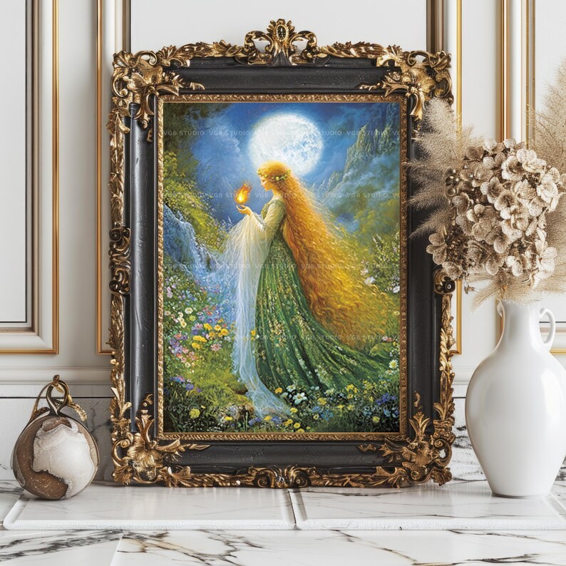 Brigid Goddess Art Print Celtic Fire Spring Deity With Flame Romantic ...